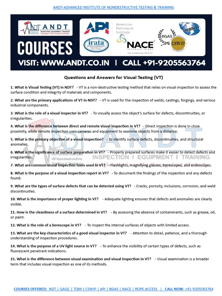 VT - Question and Answer | PDF | Nondestructive Testing | Materials