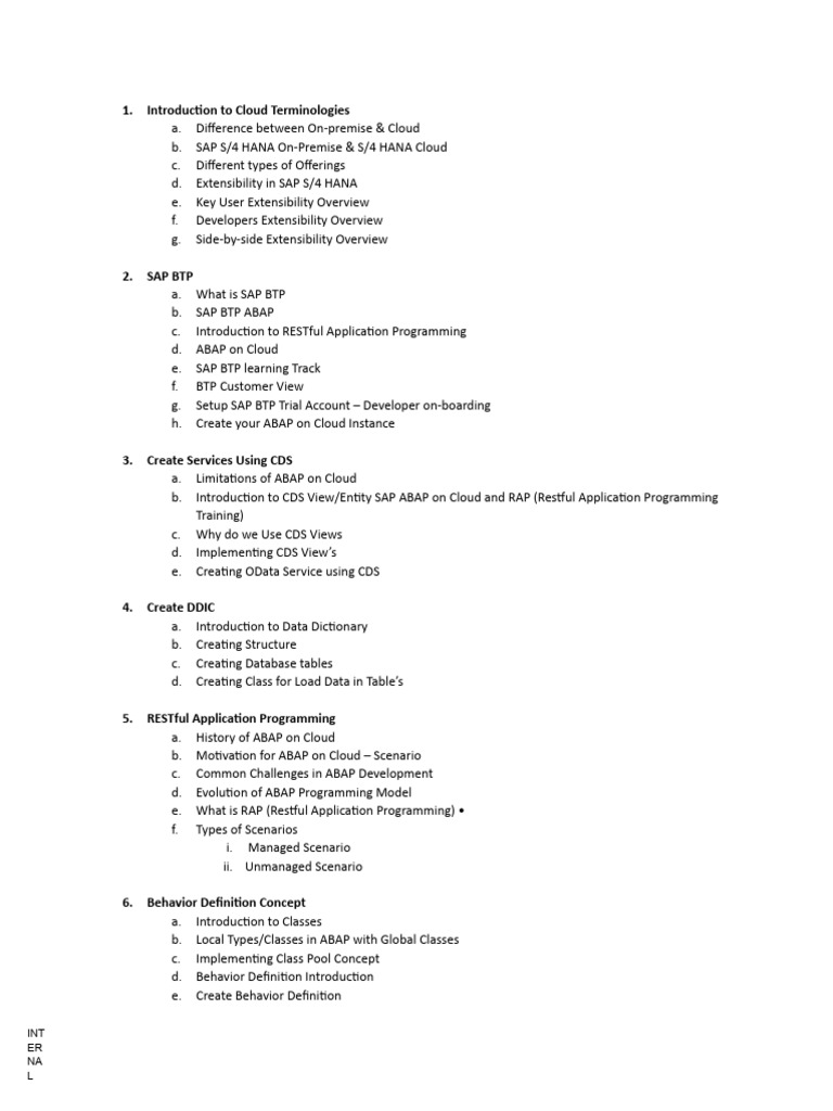 SAP BTP ABAP Course Content - Customized | PDF | Programming Paradigms | Systems Engineering