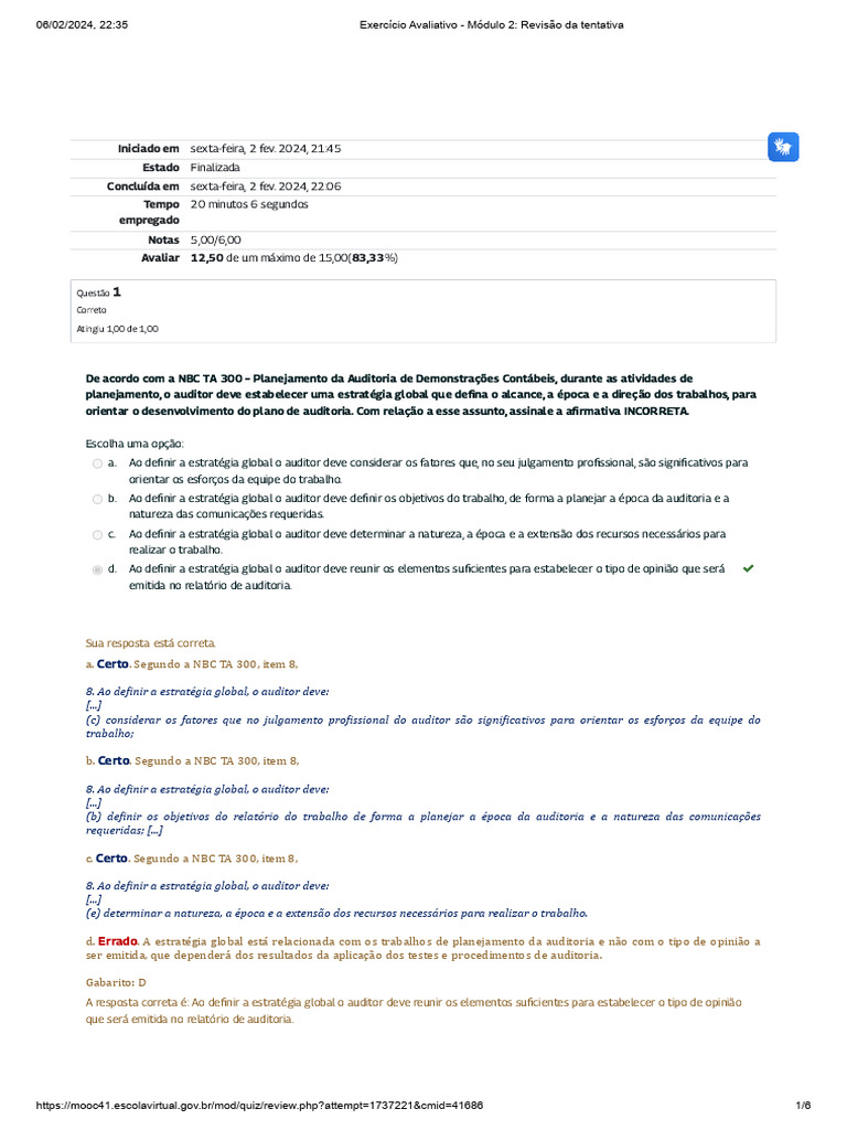 Exercício Avaliativo - Módulo 2 - Revisão Da Tentativa | PDF | Contabilidade | Relatório anual