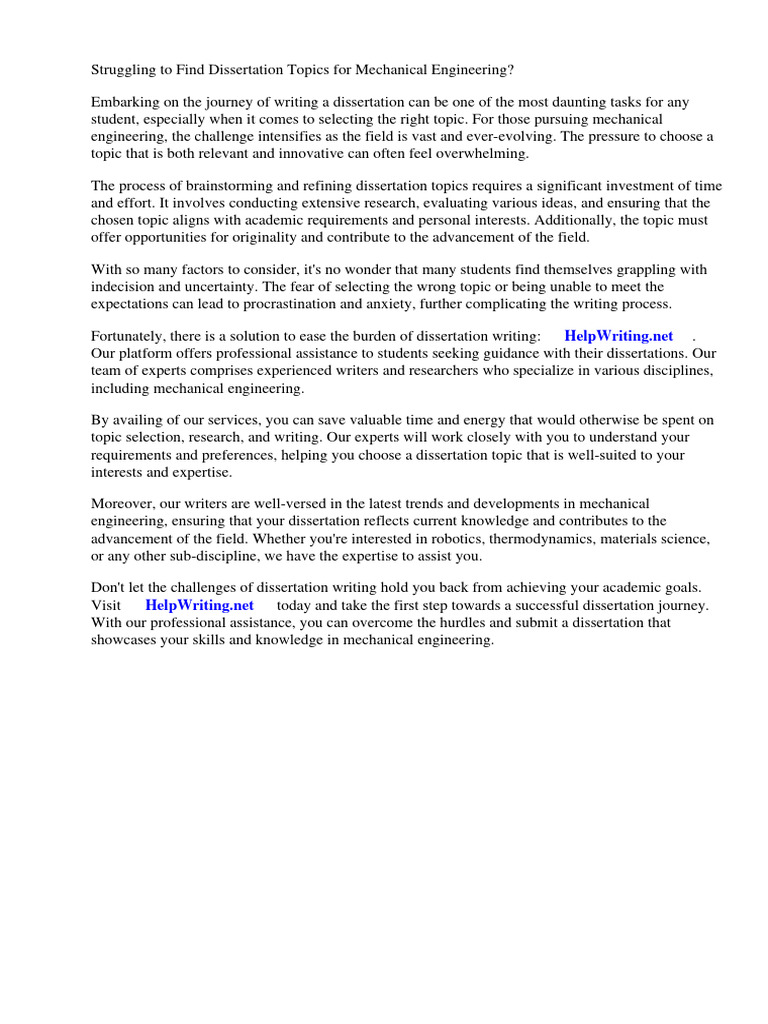 Dissertation Topics for Mechanical Engineering | PDF | Engineering | Mechanical Engineering