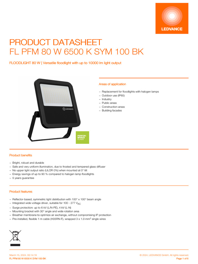 FL PFM 80 W 6500 K SYM 100 BK en | PDF | Mains Electricity | Electrical ...