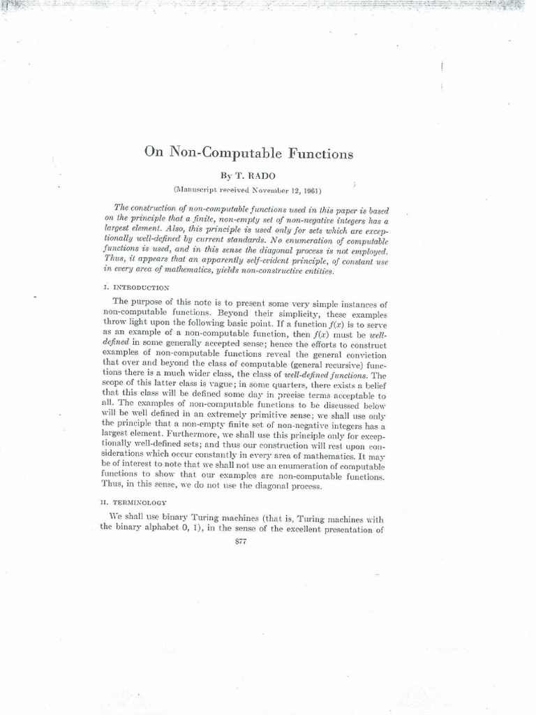 Rado-On Non-Computable Functions | PDF