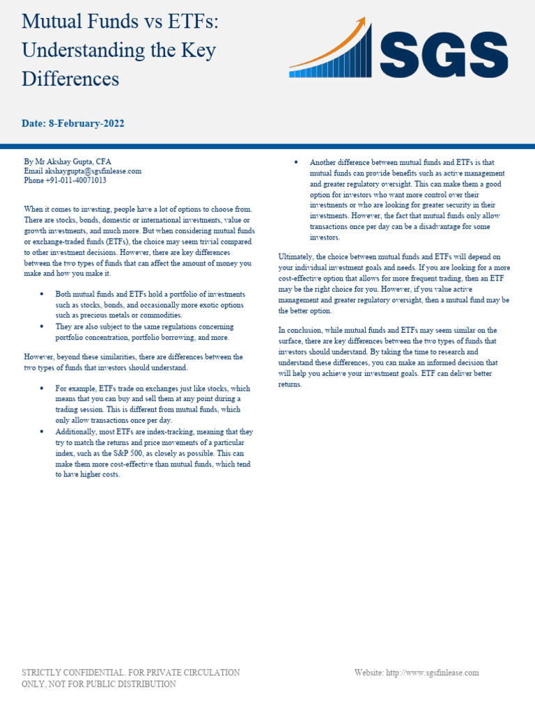 Mutual Funds vs ETFs Understanding the Key Differences - 2023 | PDF ...