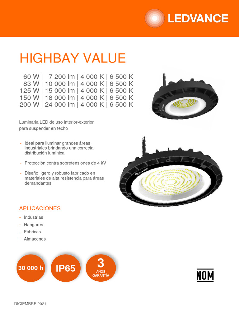 Ficha Tecnica - Highbay Value - Ledvance | PDF | Ingenieria Eléctrica ...