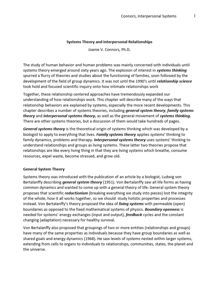 Systems Theory and Interpersonal Relatio | Download Free PDF | Systems Theory | System