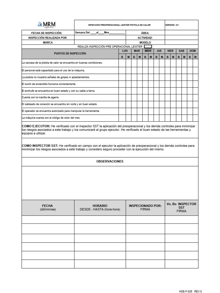 FT-SST-054-Preoperacional Leister (PISTOLA CALOR) | PDF | Informática