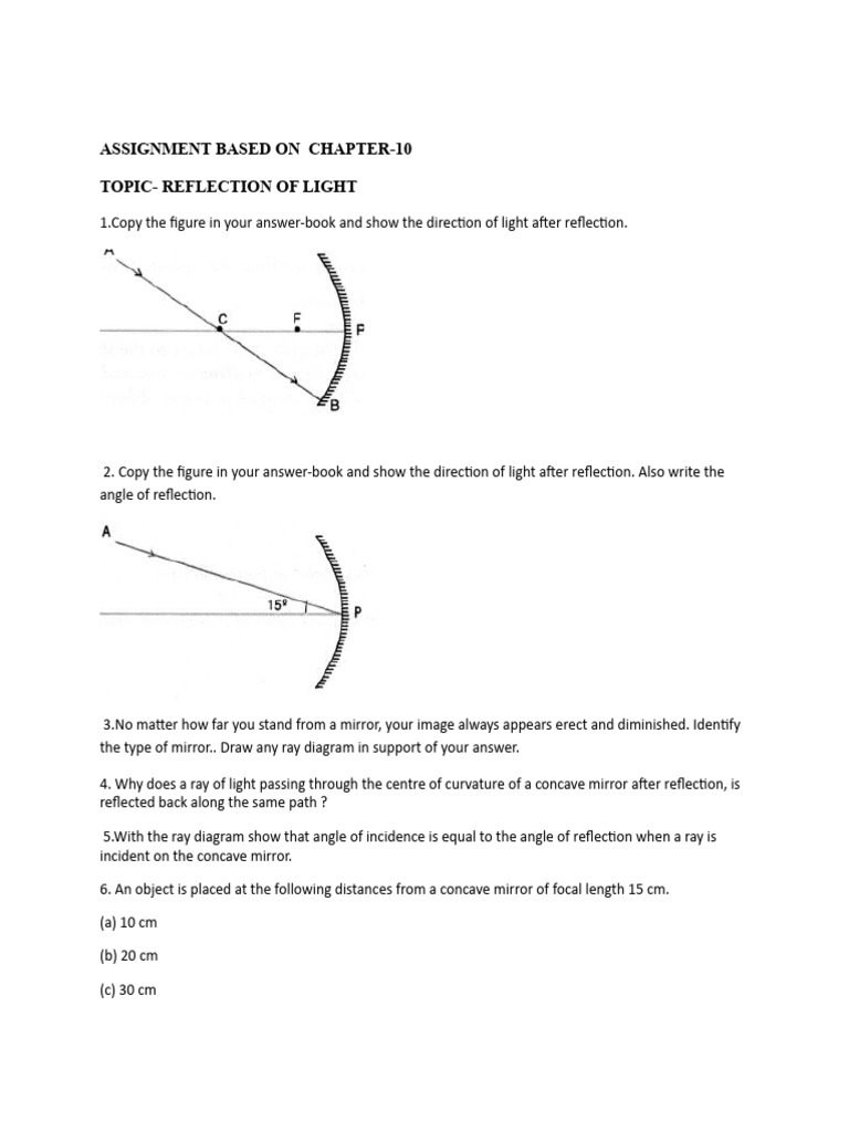 Assignment Based On Reflection of Light | PDF | Mirror | Atomic