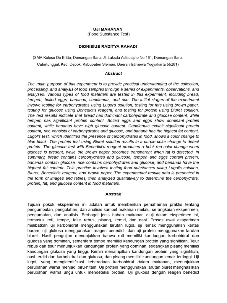 UJi Makanan | PDF | Glucose | Experiment