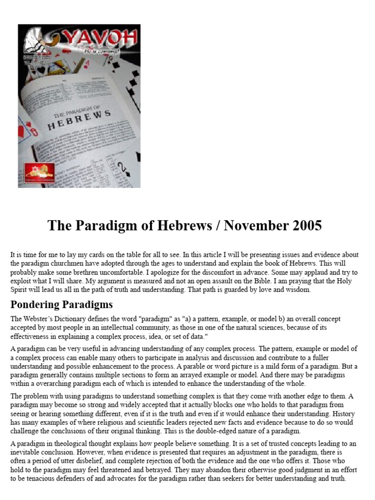 Paradigm of Hebrews | PDF | Tabernacle | Covenant (Biblical)