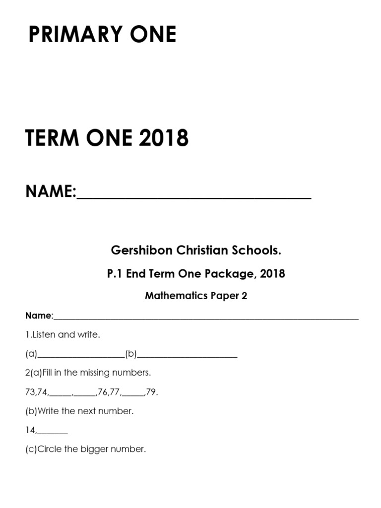 Primary One Term One Exam Papers | PDF
