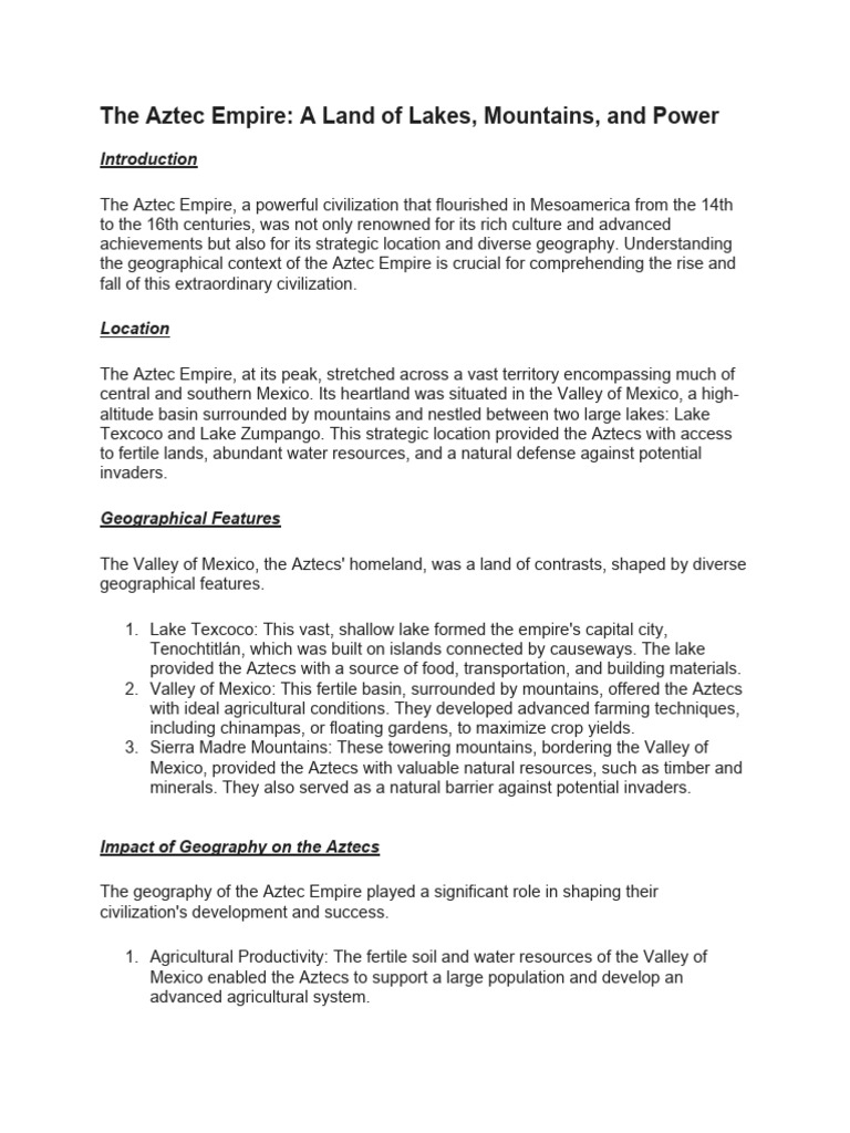 The Aztec Empire Location And Geography Pdf Earth Sciences