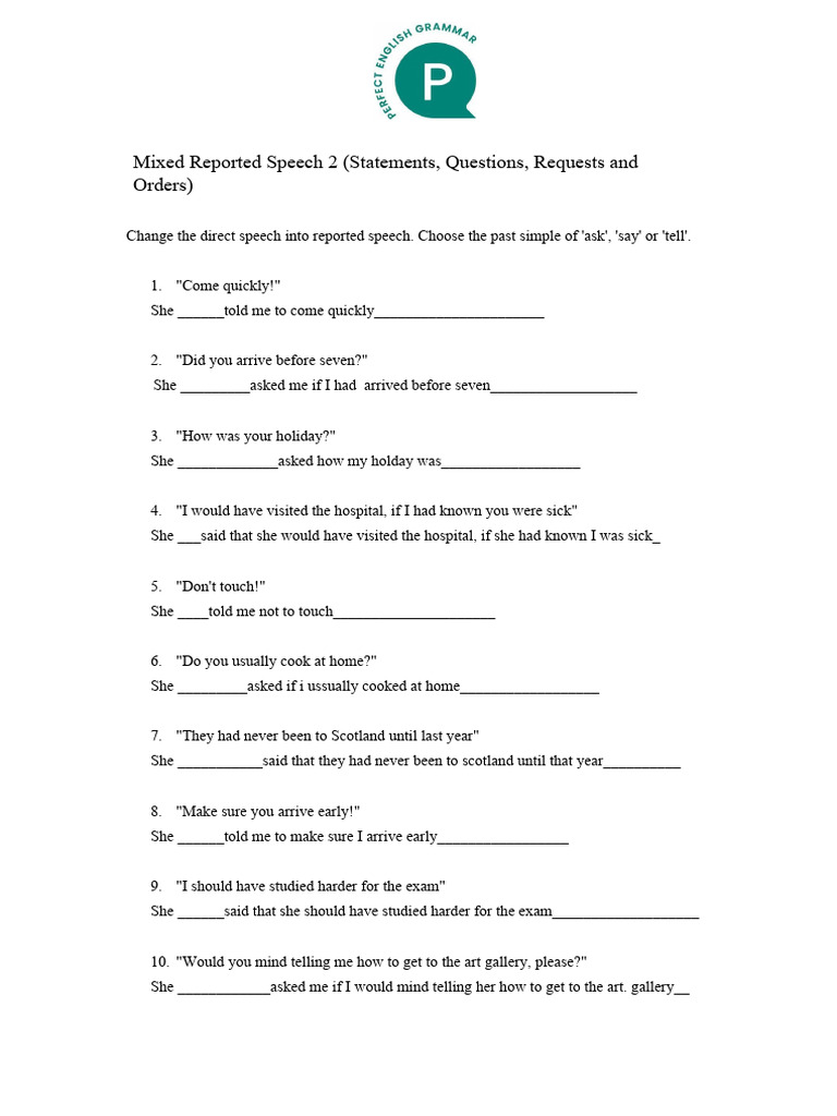 Reported - Speech - Mixed - Exercise - 2 (PDF - Io) | PDF