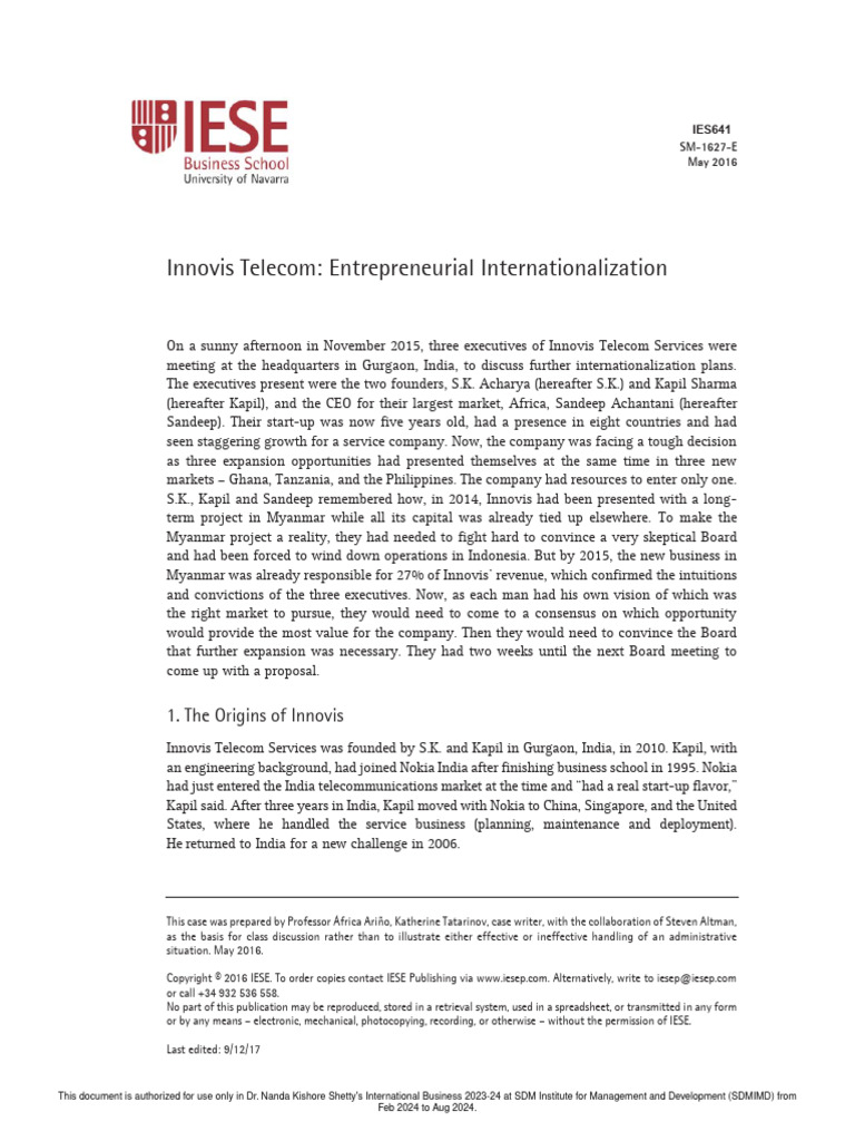 IB Case 1 23-25 Batch Innovis Telecom Entrepreneurial Internationalization | PDF | Nokia | Business