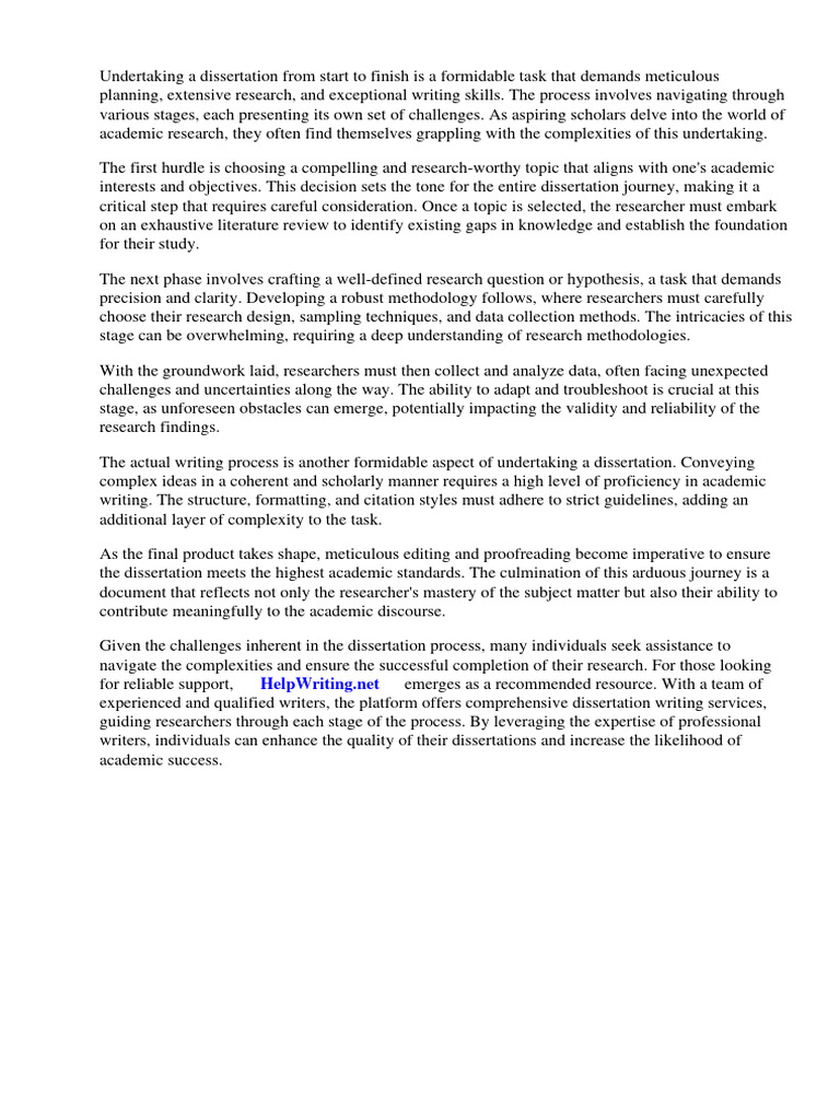 Undertaking a Dissertation From Start to Finish the Process and the Product | PDF | Thesis ...