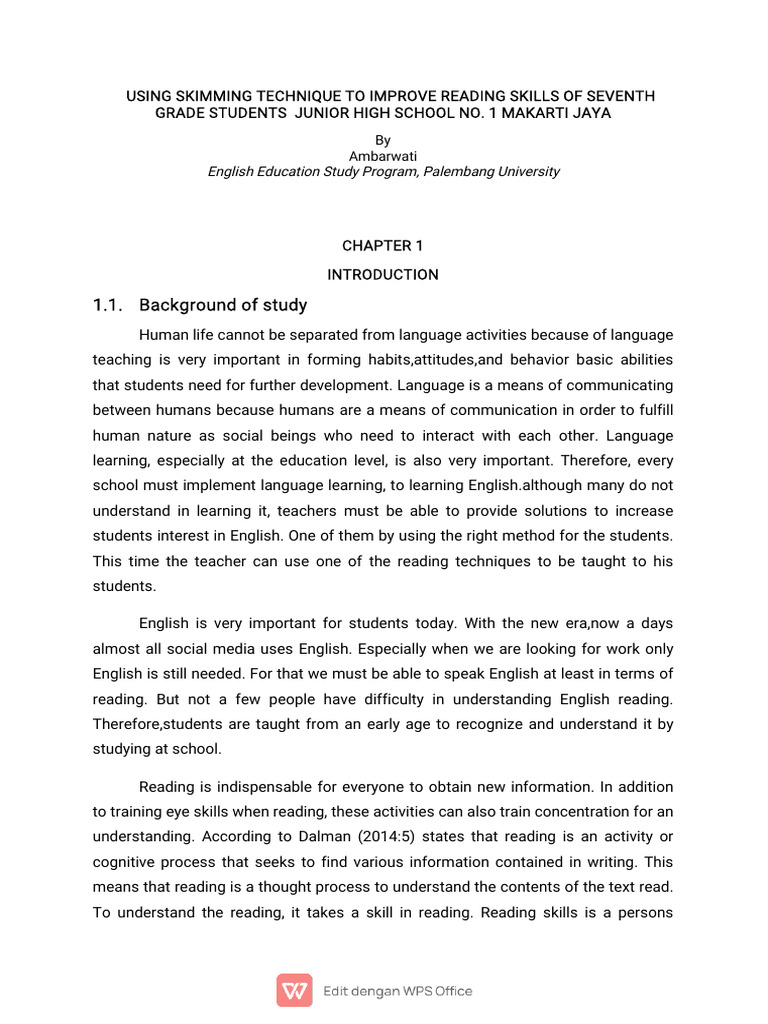 Using Skimming Techniques To Improve Reading Skills of Seventh Grade Students | PDF
