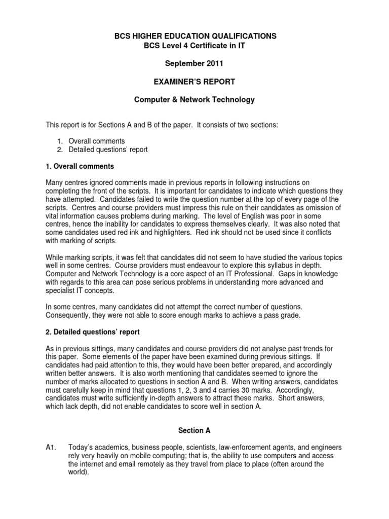 BCS Level 4 IT Exam Report 2011 | PDF | Computer Data Storage | Computer Network