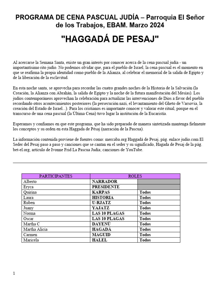 Cena Pascual Judía: Haggadá de Pésaj | PDF | Seder de Pascua | Pascua