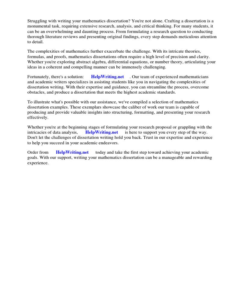 Mathematics Dissertation Examples | PDF | Thesis | Mathematics