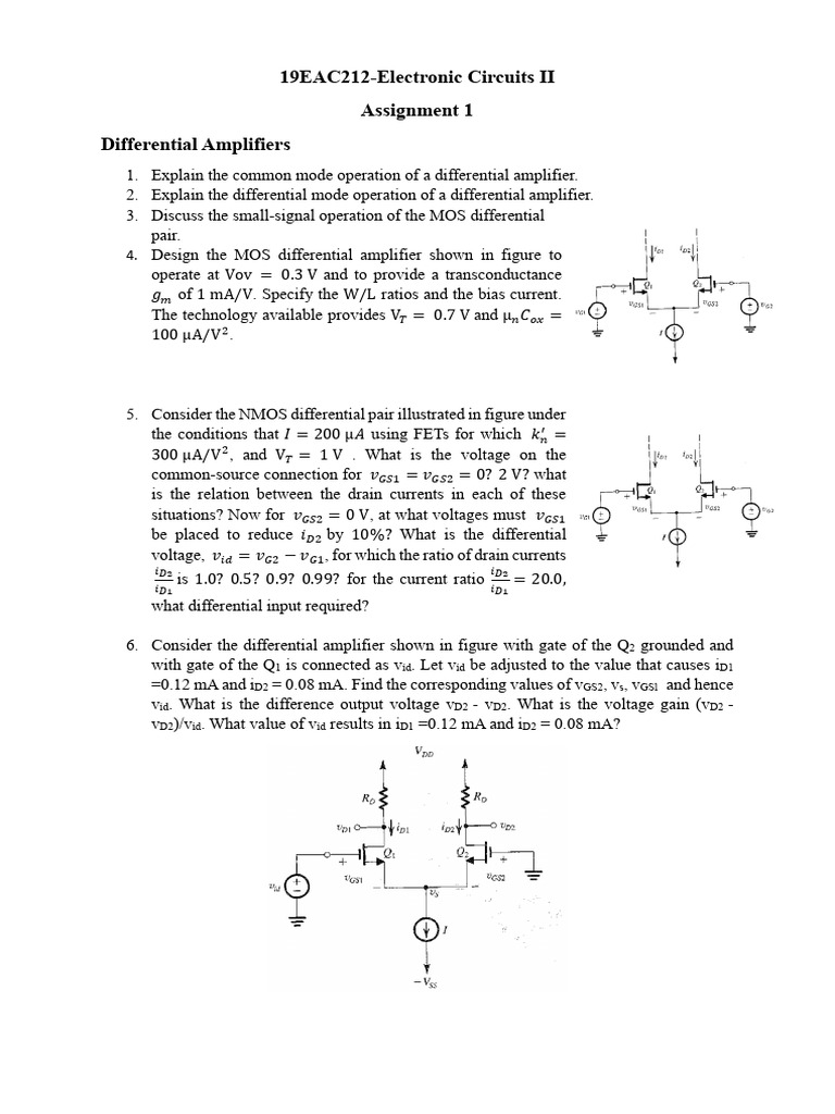 Assignment1-Differential Amplifiers& Operational Amplifier | PDF | Operational Amplifier | Amplifier