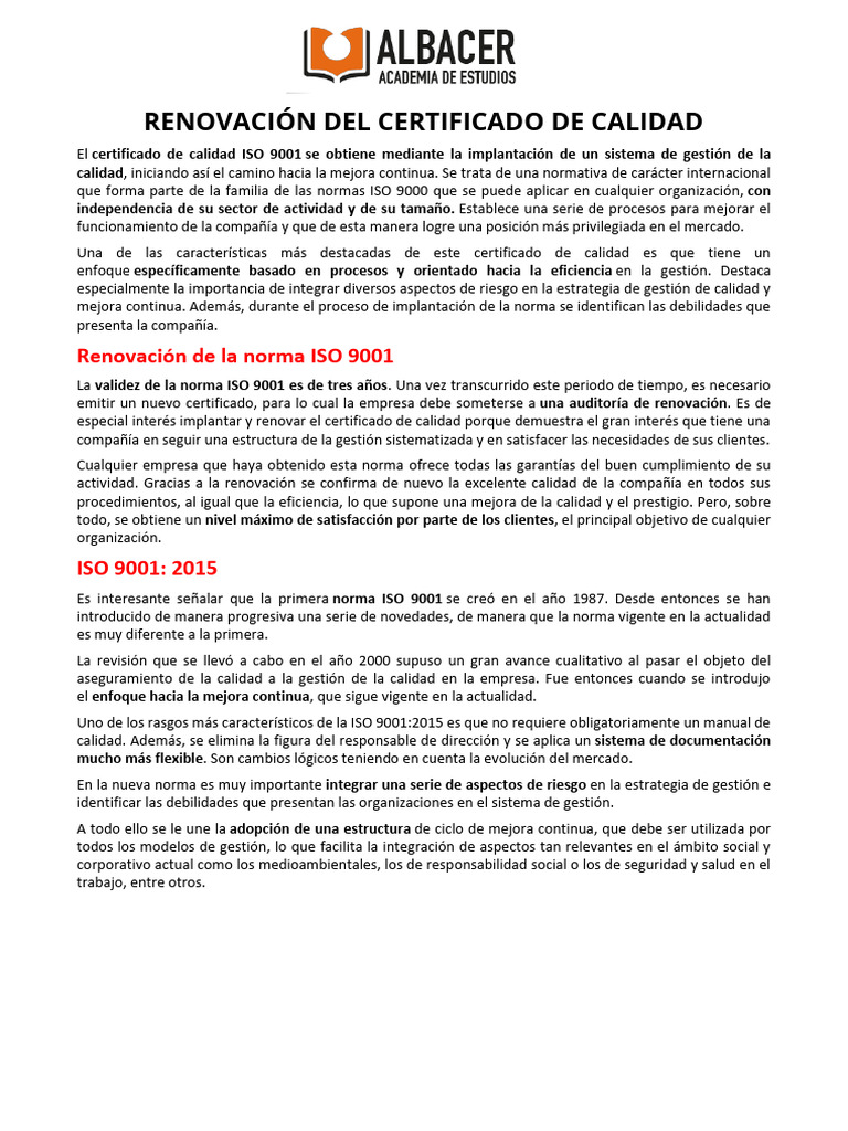 Anexo Iii Tema 5. Renovaci N Certificado Calidad1677516094215 | PDF | Sistema de manejo de ...