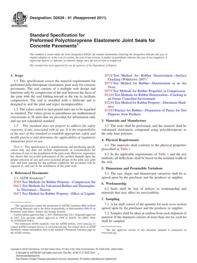 17 ASTM D2628 Policloropreno Preformado Sellos de Juntas Elastoméricos para Pavimentos de ...