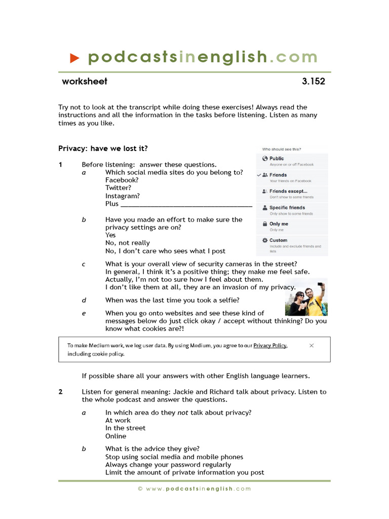 Privacy Worksheet | PDF | Privacy | Social Media