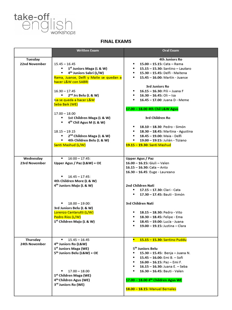 Horarios Final Exams 2022 | PDF