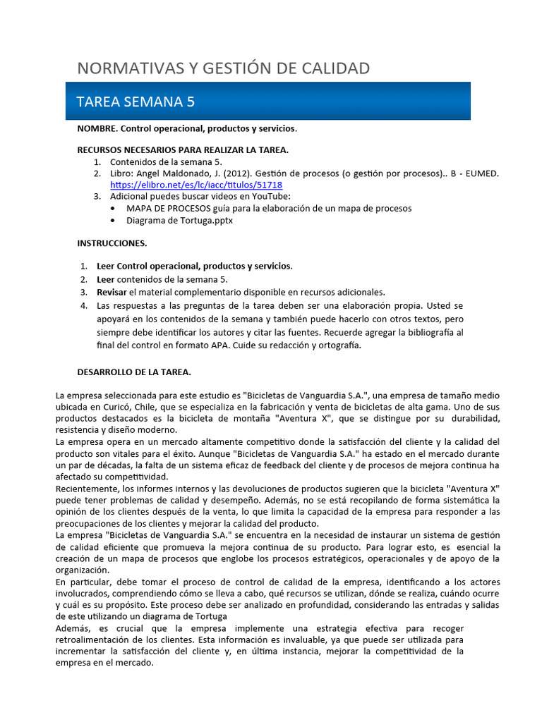 TAREA Semana 5 Normativa y Gestion de Calidad | PDF | Calidad (comercial) | Business