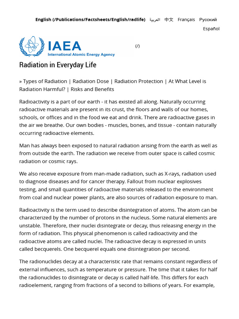 Radiation in Everyday Life - IAEA | PDF | Radioactive Decay | Ionizing Radiation