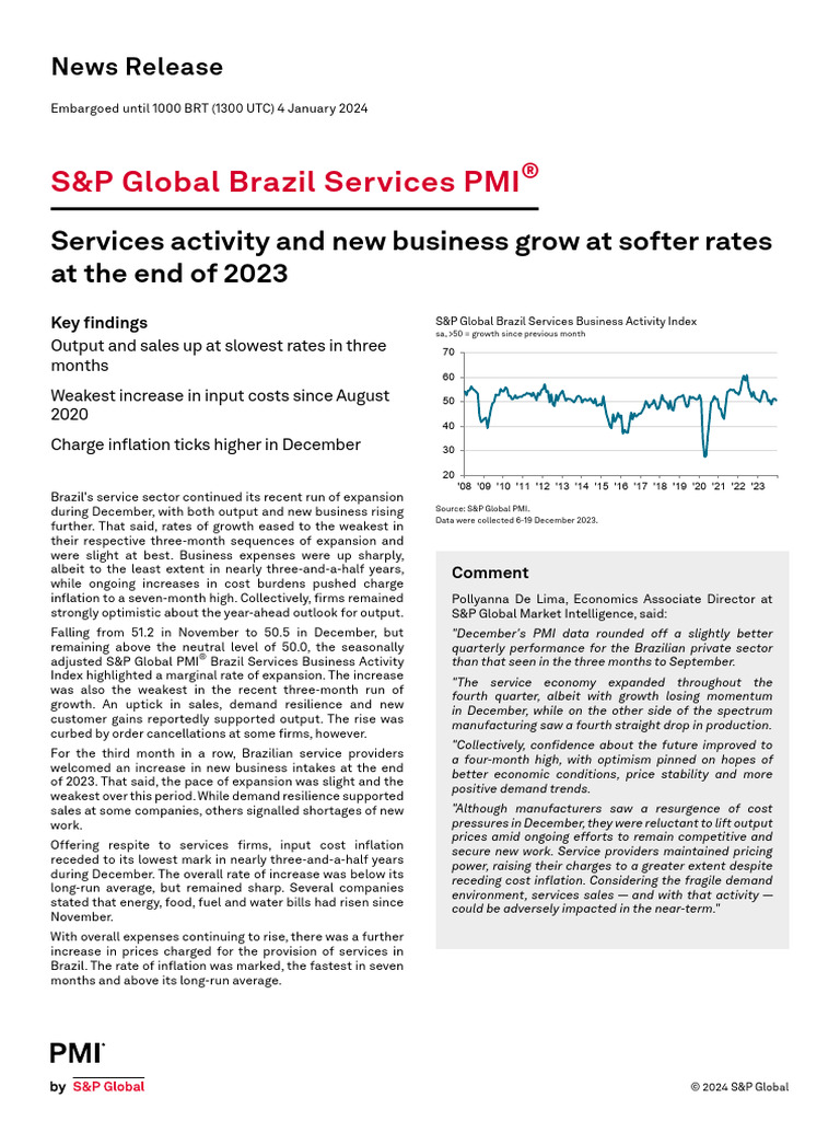 S&P Global Brazil Services PMI: Services Activity and New Business Grow ...