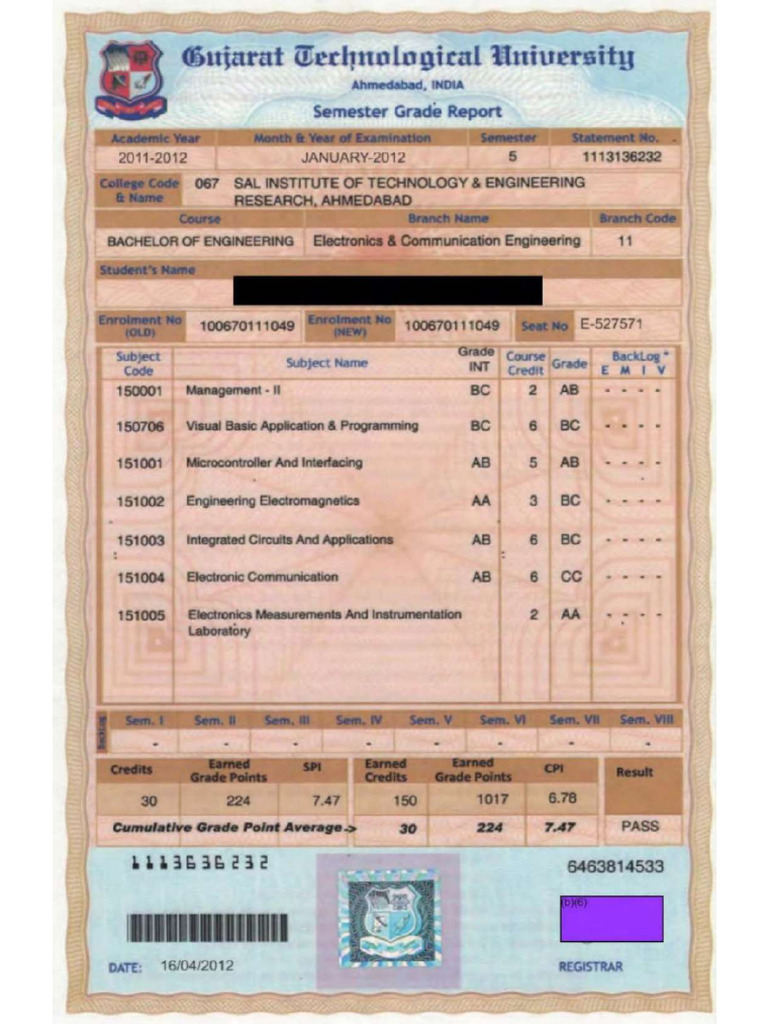 Gtu Sem 1 Result | PDF