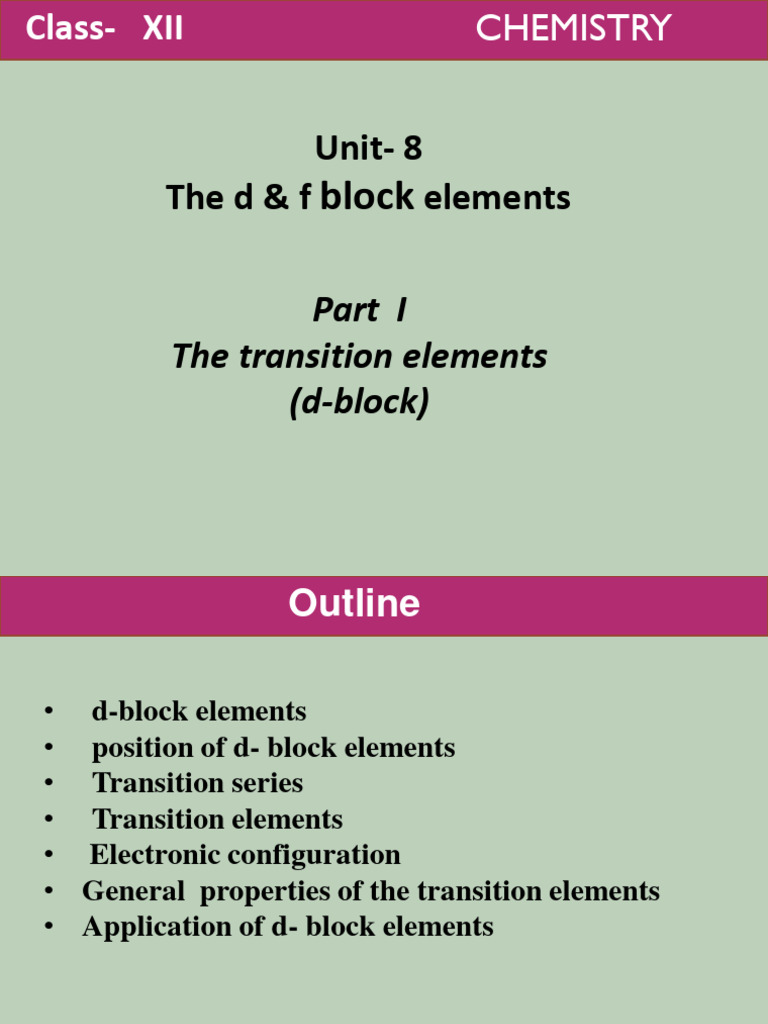 D Block Elements Part 2 Pdf Transition Metals Chemical Compounds