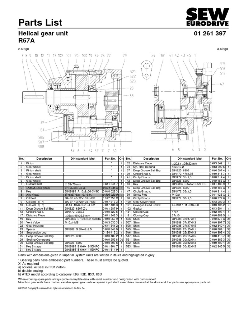 SEW R57 Parts List | PDF | Gear | Manufactured Goods