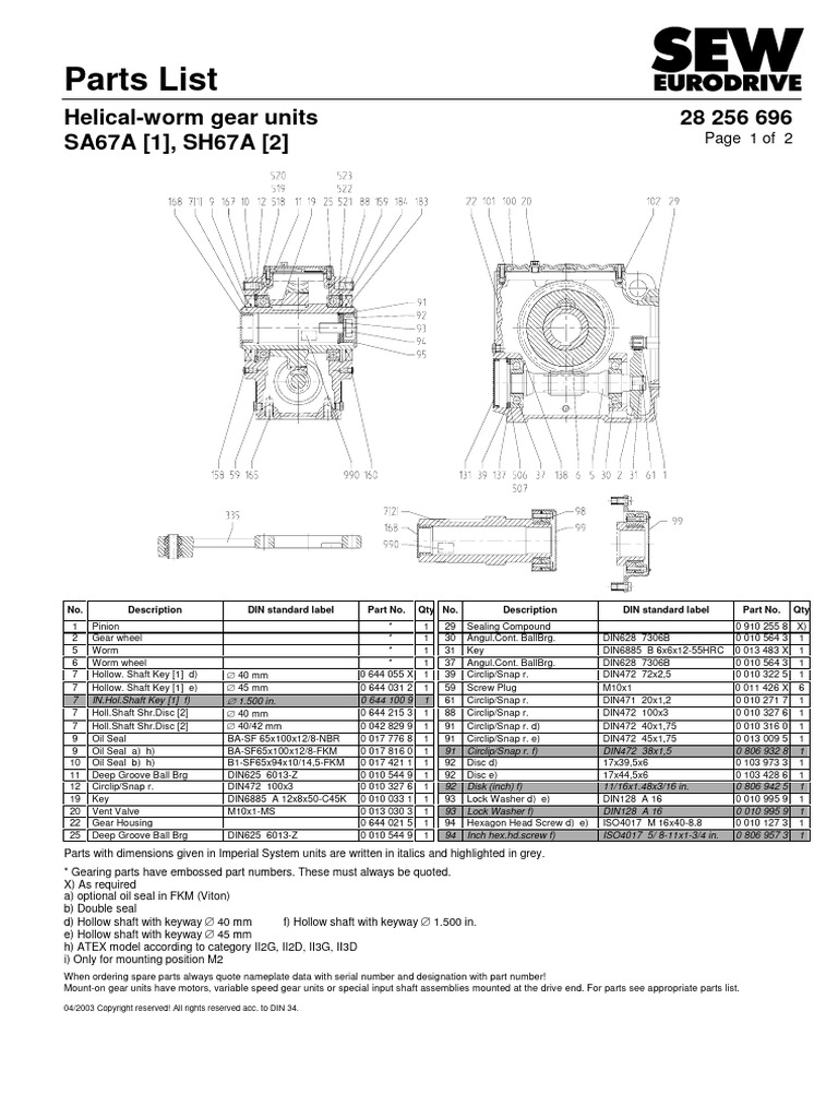 SEW SA67 Parts List | PDF | Mechanical Engineering