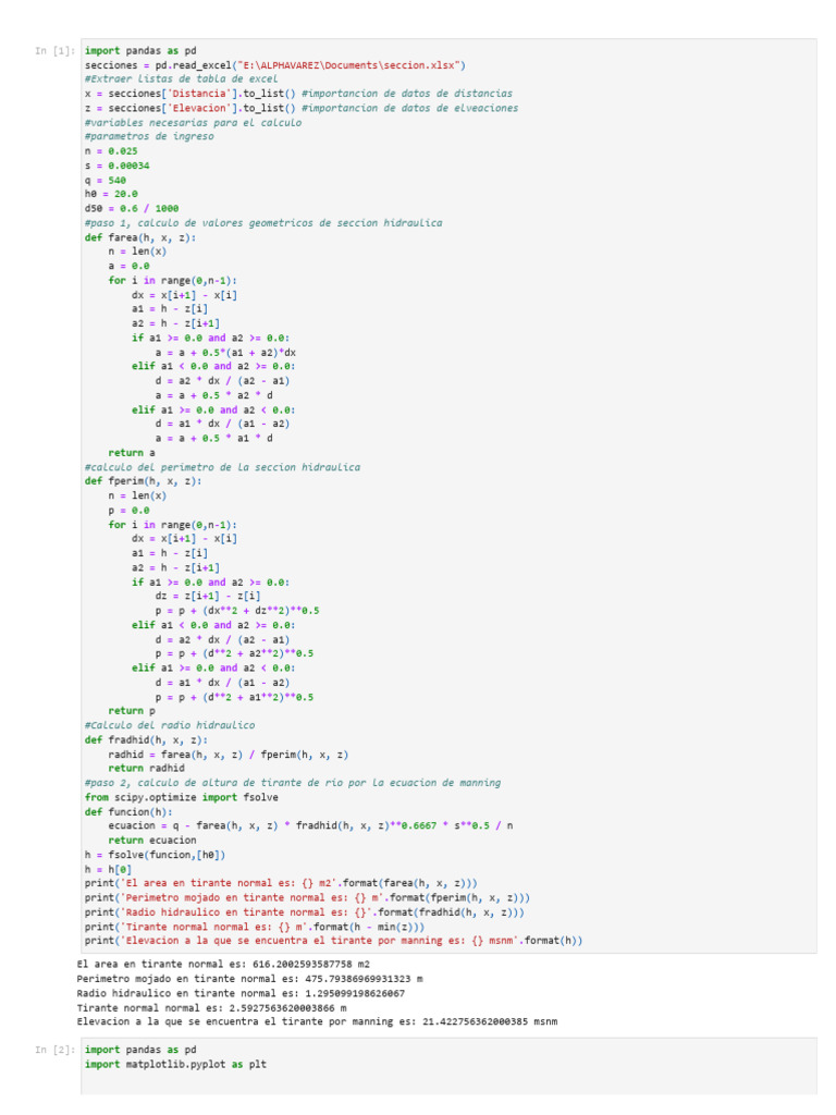Codigo Python para Rio de Seccion Irregular | PDF