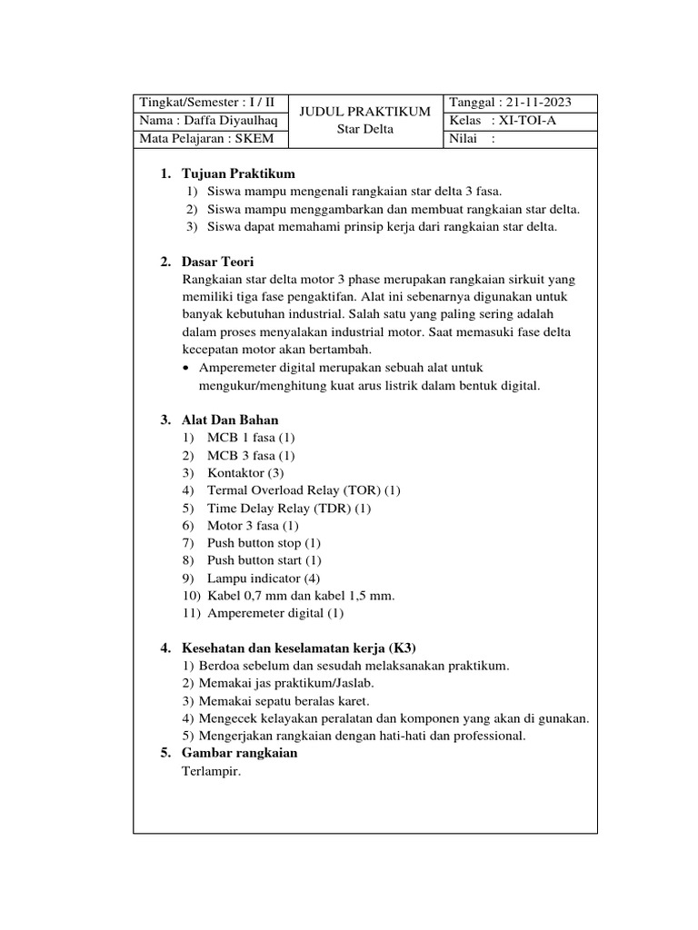 Laporan Skem Rangkaian Star Delta Daffa D | PDF