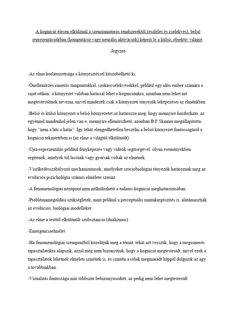 A kogníció élesen elkülönül a szenzomotoros rendszerektől | PDF