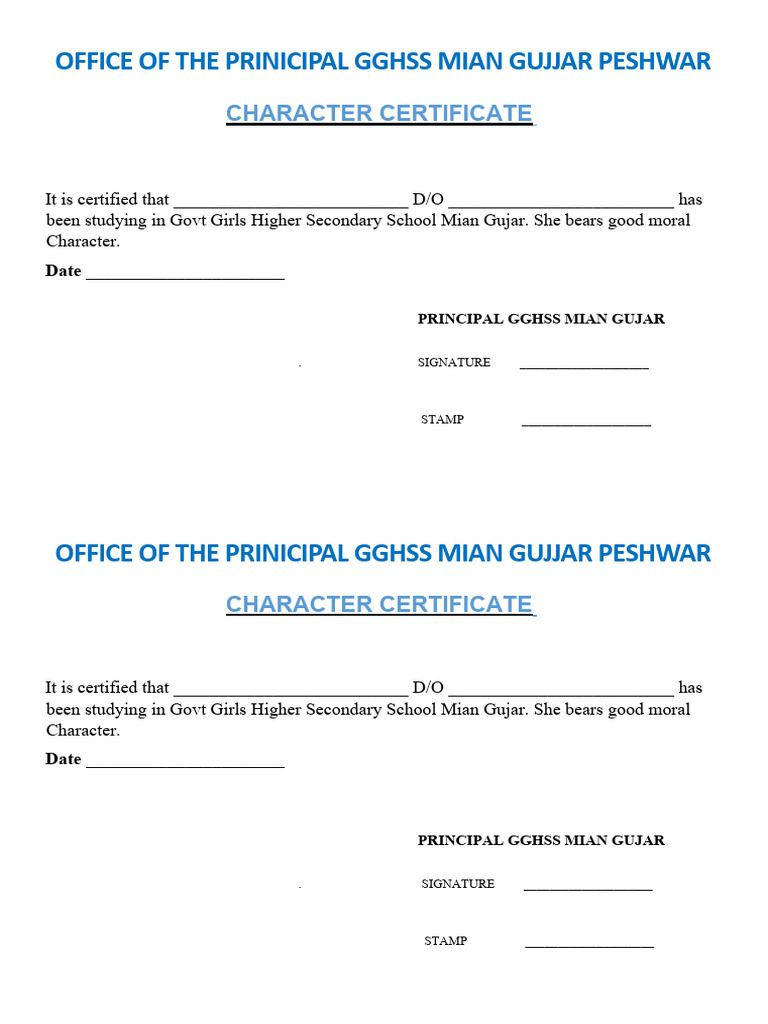 School Character Certificate Format | PDF