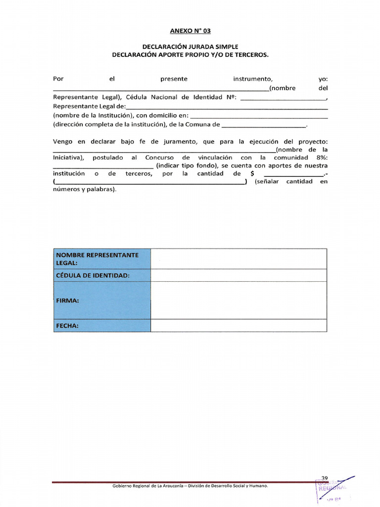 ANEXO 3. Declaracion Jurada Simple Declaracion Aporte Propio de Terceros | PDF