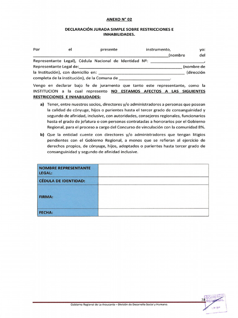 ANEXO 2. Declaracion jurada simple sobre restricciones e inhabilidades | PDF