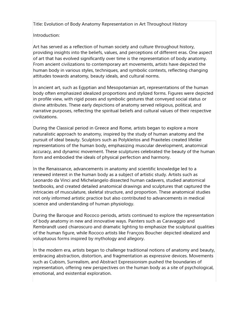 Evolution of Body Anatomy Representation in Art Throughout History ...