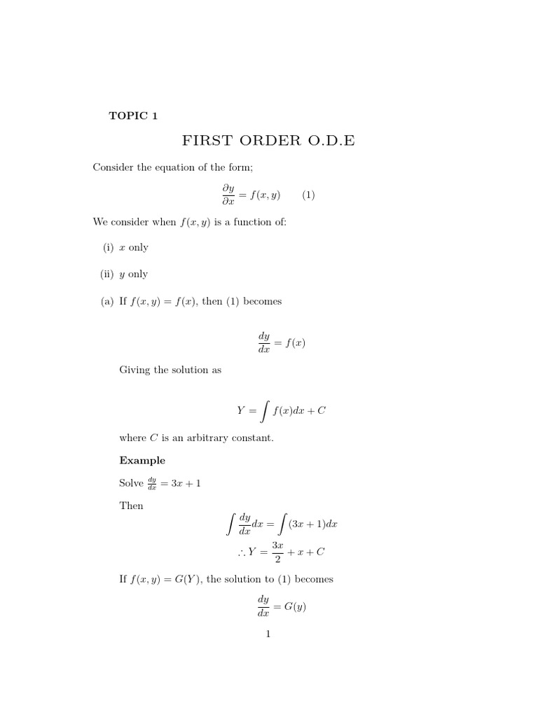 ODE Topic 1 Notes Final | PDF | Mathematical Objects | Applied Mathematics