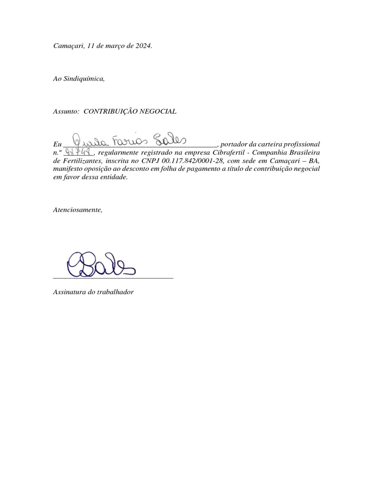 Carta Oposição Sindicato Ass Pdf