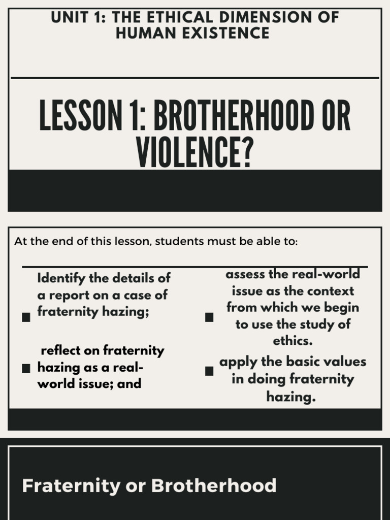 Group 1 - Lesson 1 Brotherhood or Violence - AlonAlvior Amora 1 | PDF | Violence | Fraternities ...