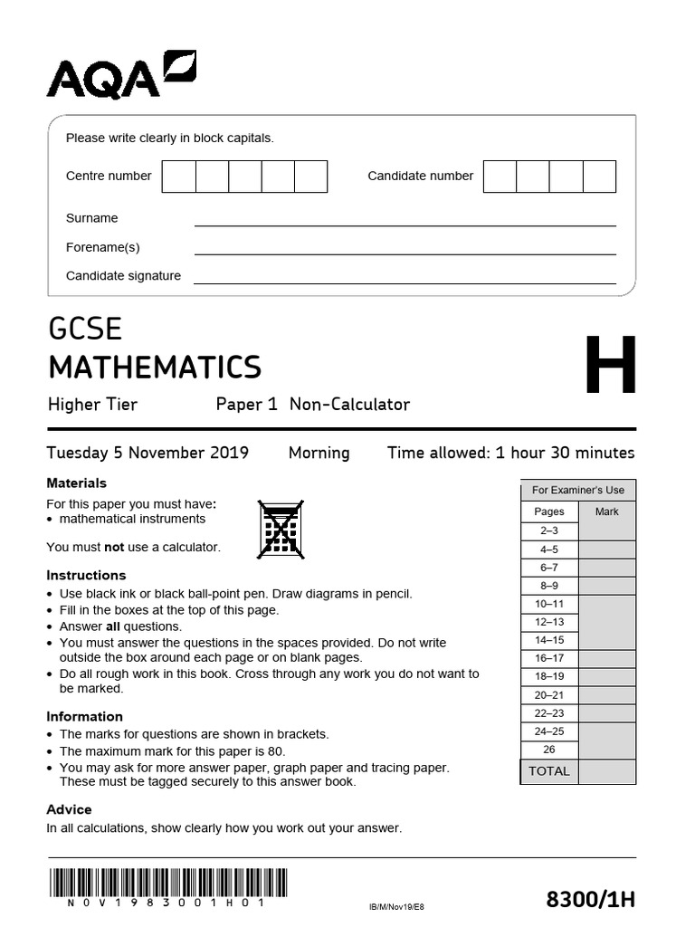 Mathematics: Higher Tier Paper 1 Non-Calculator | PDF | Circle | Shape