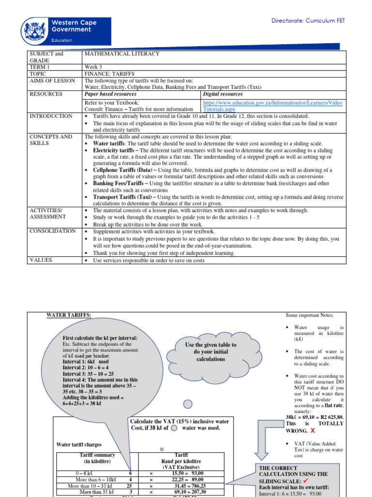Mathematical Literacy Grade 12 Term 1 Week 3 - 2021 1 | PDF | Value ...