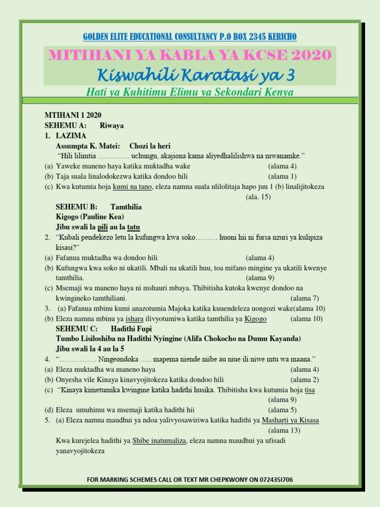 Kcse Kis Pp3 2020 Predictions | PDF