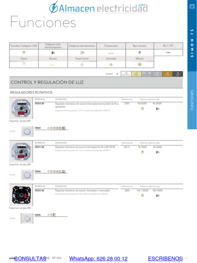 Catalogo Simon 75 Funciones Reguladores Mandos | PDF | Transformador ...
