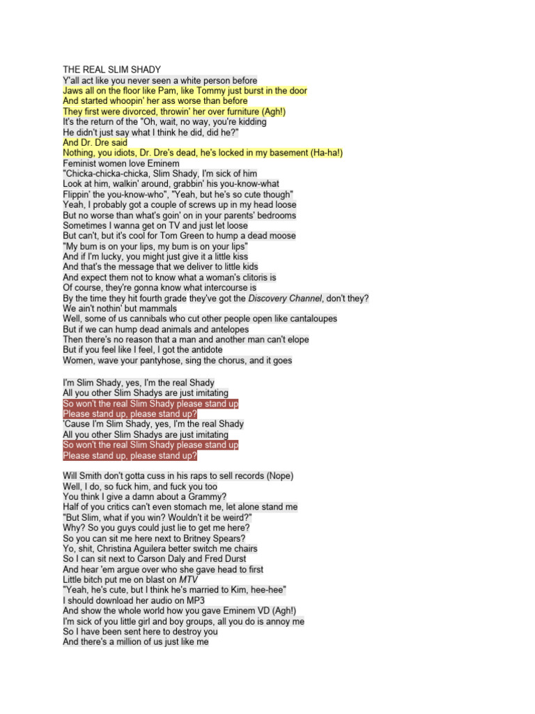 THE REAL SLIM SHADY | PDF | Recorded Music | Sound Recording