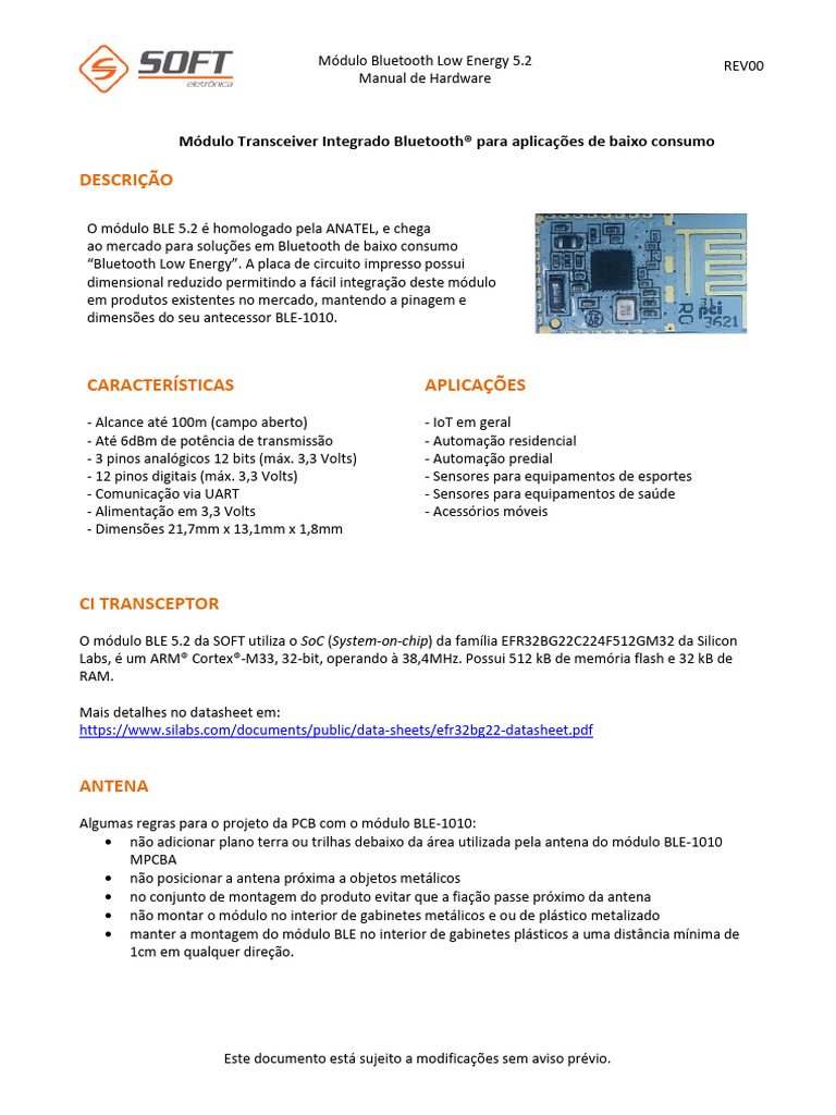 Manual Modulo BLE 5 2 Hardware | PDF | Bluetooth | Engenharia Eletrônica